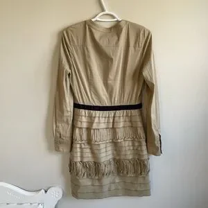 Nakomi | Dresses | Long Sleeve Khaki Tan Dress Button Front Cuffs Black ...